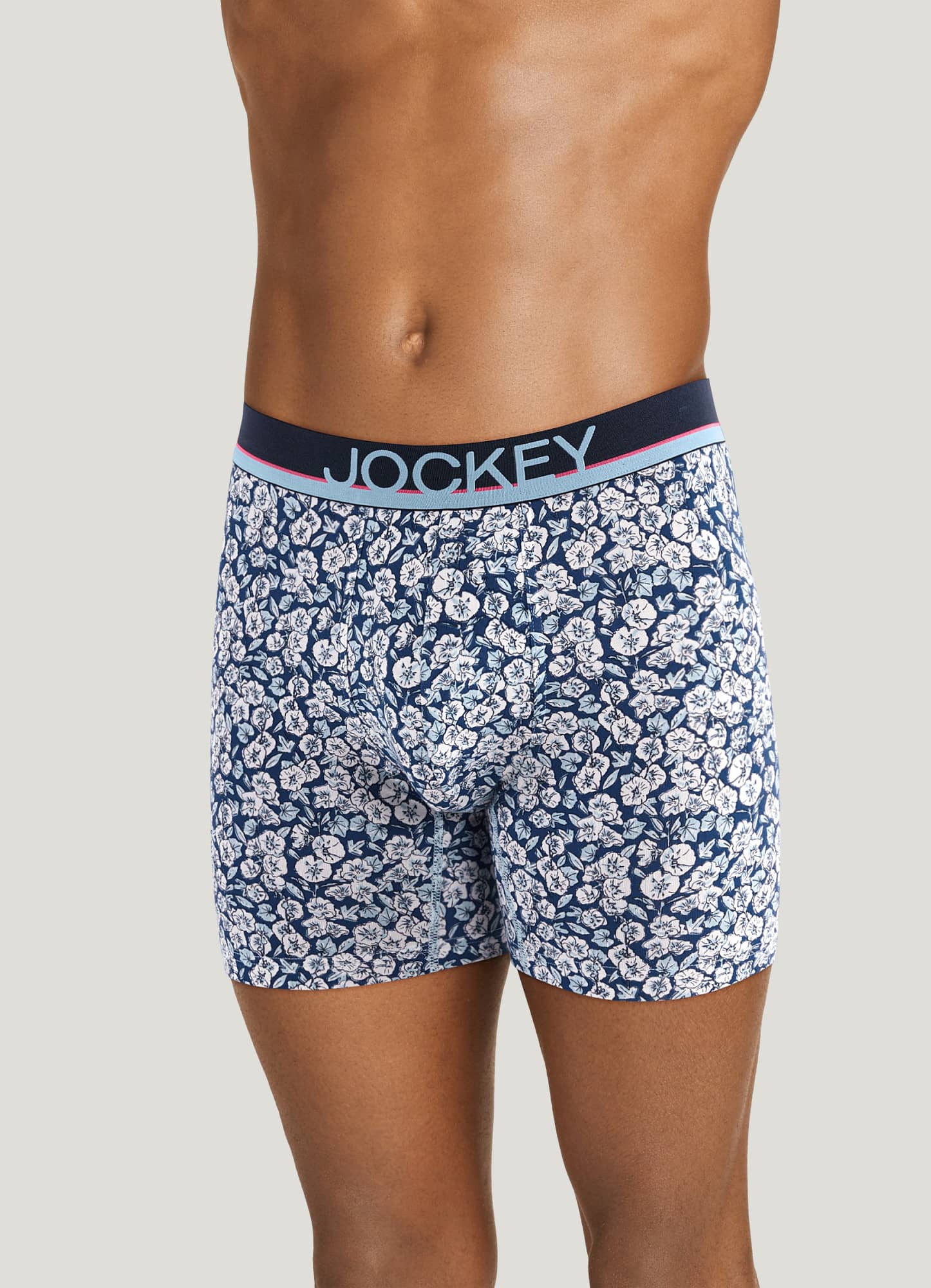 Jockey Men s Casual Cotton Stretch 6 Boxer Brief 3 Pack XL Flamingo Geo True Navy Detail Stripe