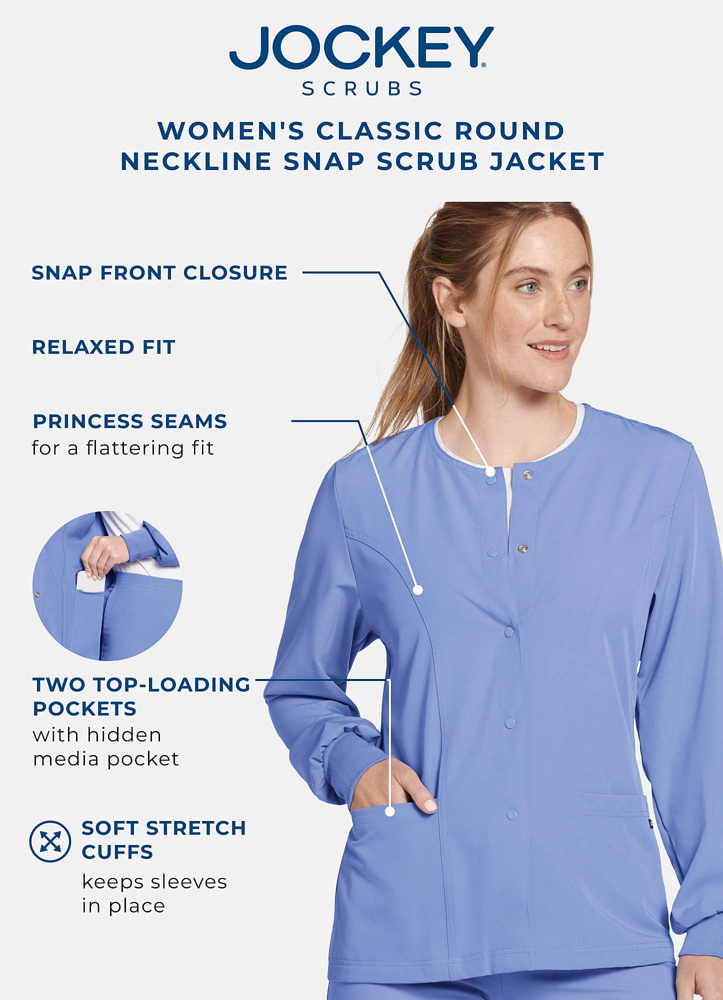 Jockey Women's Classic Round Neckline Snap Scrub Jacket | eBay